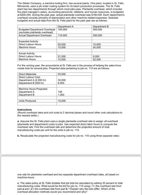 Solved The Gilster Company A Machine Tooling Firm Has