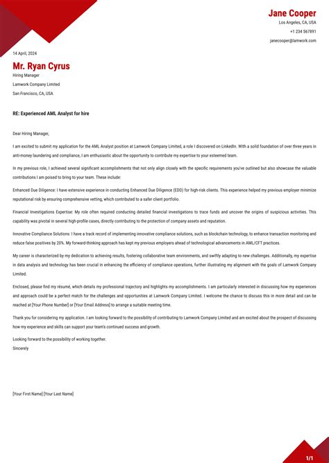Aml Analyst Cover Letter Template