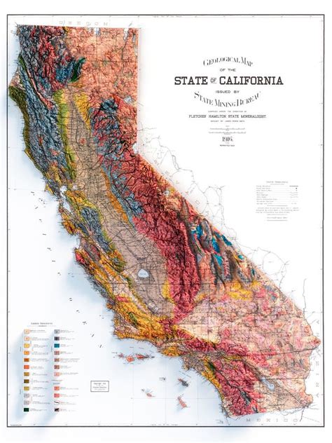 California Usa Geological Map 1916 Shaded Relief Map