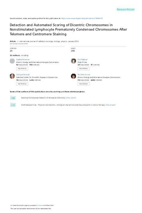 Pdf Detection And Automated Scoring Of Dicentric Chromosomes In Nonstimulated Lymphocyte