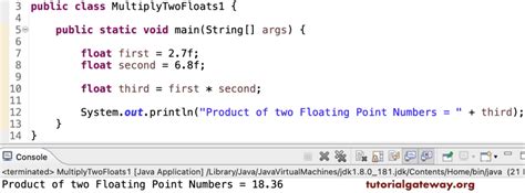java program to multiply two floating point numbers