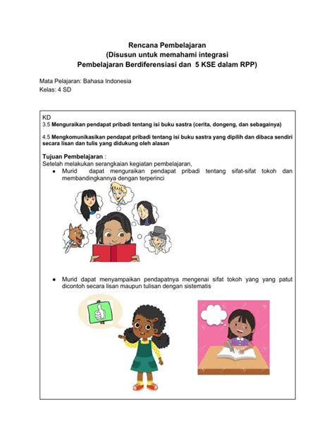 A4 Contoh Rpp Sd Integrasi Pembelajaran Berdiferensiasi Dan 5 Kse Pdf