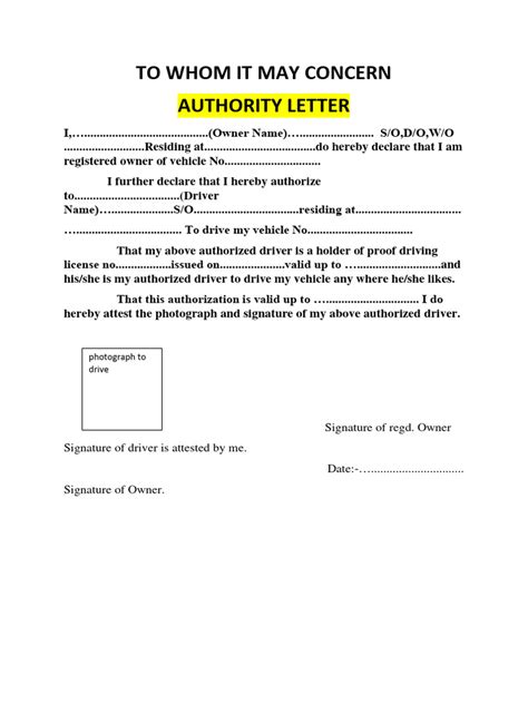 Driving Authority Letter Pdf