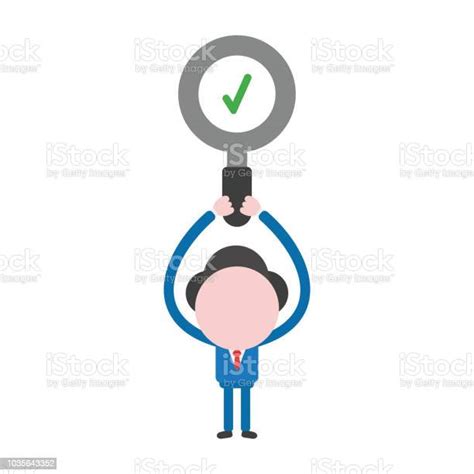 벡터 일러스트 레이 션 사업가 문자 지주 돋보기 확인 표시 개념에 대한 스톡 벡터 아트 및 기타 이미지 개념 검사 보기