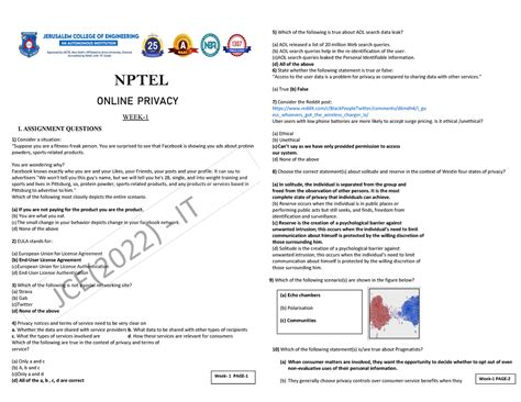 Nptel 2 NPTEL NOTES NPTEL ONLINE PRIVACY WEEK I ASSIGNMENT