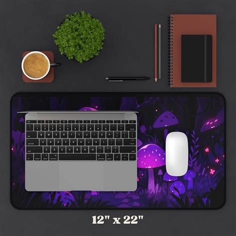 Mushroom Deskmat Anime Cat Mouse Pad Cute Purple Xl Mousepad Etsy