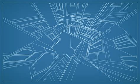 D Perspective Render Of Building Wireframe Structure Vector