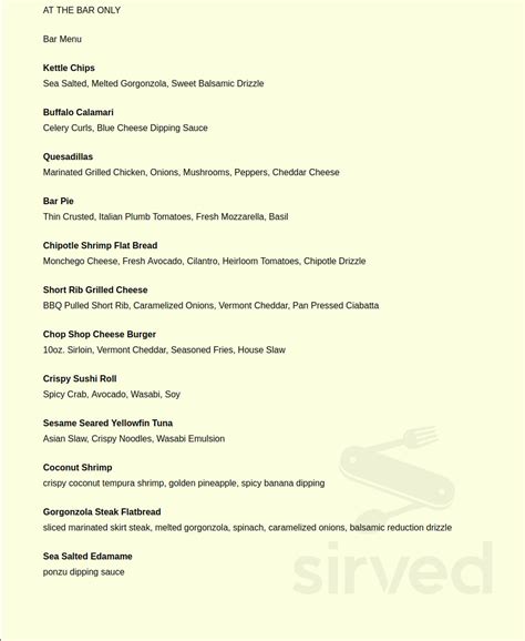 Chop Shop Bar And Grill Menu In Smithtown New York Usa