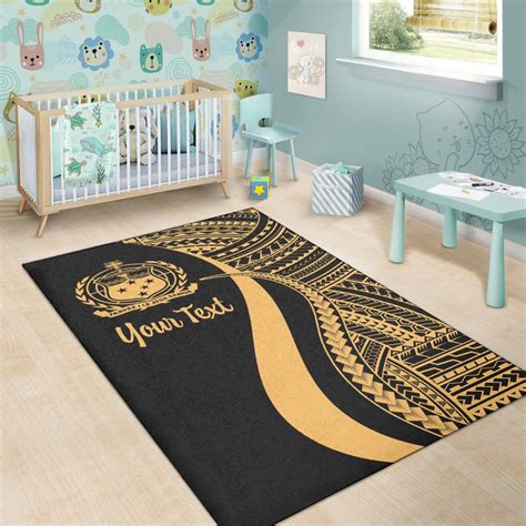 Samoa Custom Personalised Area Rug Gold Polynesian Tentacle Tribal