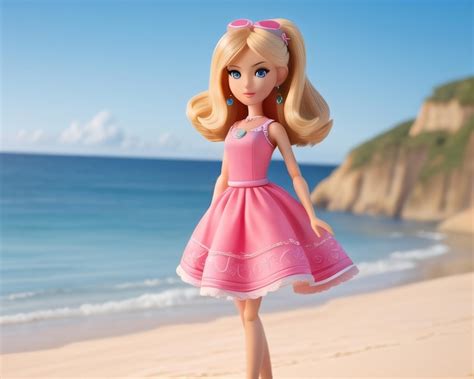 Premium Ai Image A Barbie Doll Is Standing On The Beach With The Ocean In The Background