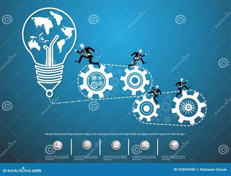 Vector Brainstorming Business Ideas The Concept Consists Of A Light Bulb And Gears World Map