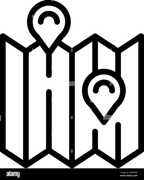 Linear Vector Icon Of A Folded Navigation Map With Two Destination Markers Stock Vector Image