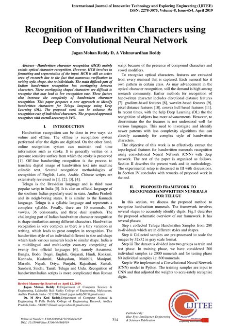 PDF Recognition Of Handwritten Characters Using Deep Convolutional Neural Network
