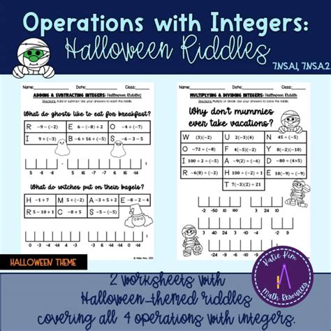 Operations With Integers Halloween Riddle Worksheets By Katie Kim