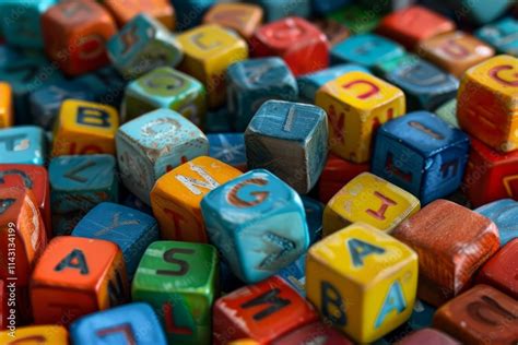 Foto Jumbled Pile Of Colorful Wooden Alphabet Blocks Is Lying On A Surface Forming Random