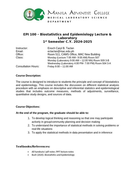 Biostatistics Course Plan Pdf Statistics Biostatistics