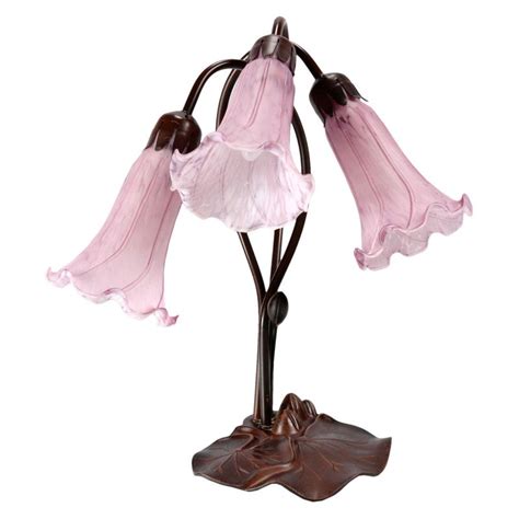 Lily Tiffany Style Stained Glass Flower Table Lamp Triple Shade Purple