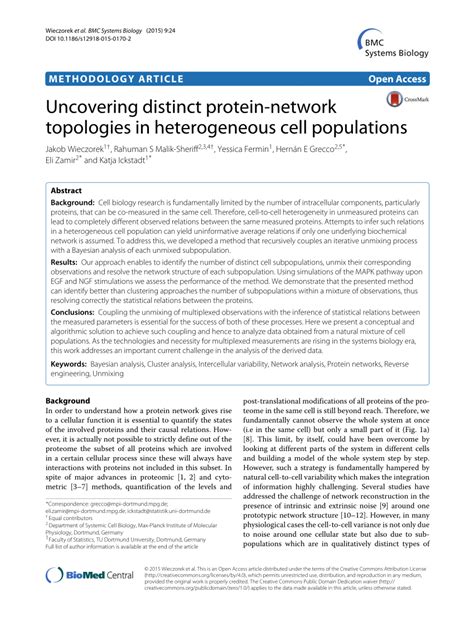 Pdf Uncovering Distinct Protein Network Topologies In Heterogeneous Cell Populations