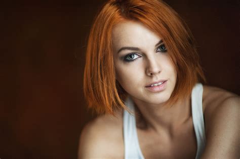 Wallpaper Face Women Redhead Depth Of Field Long Hair Green Eyes