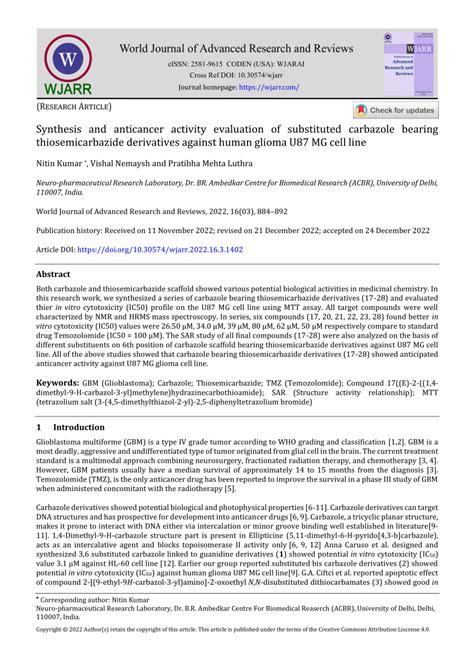 Pdf Synthesis And Anticancer Activity Evaluation Of Substituted