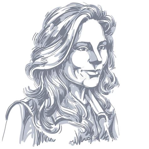 Vector Art Drawing Portrait Of Gorgeous Dreamy Girl Isolated On Stock