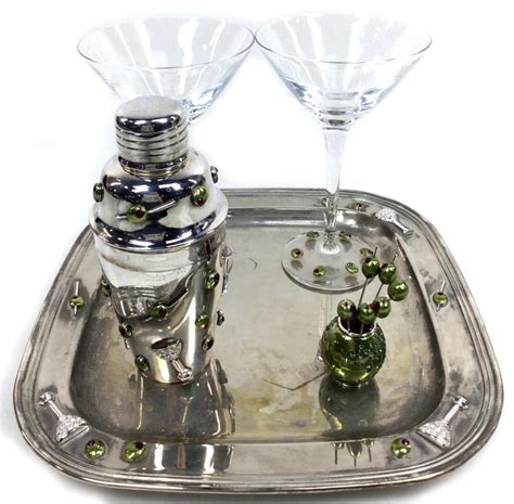 Lot 5pc St John Home Swarovski Martini Glasses