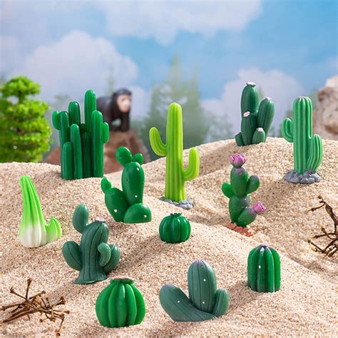 Jarpsiry 12 Pcs Mini Resin Cactus Miniature Figurines Cute Small Cactus Figures