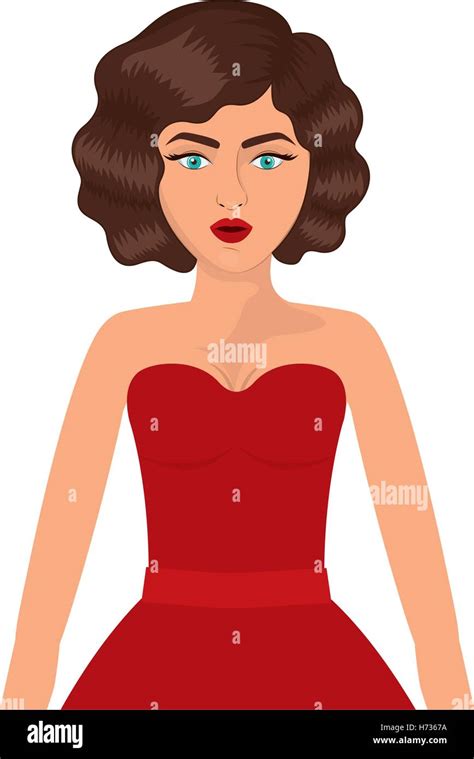 Half Body Woman With Red Prom Dress And Eighties Hairstyle Vector