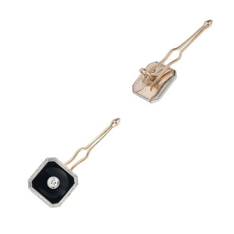 Krementz 52 Carat Diamond Black Onyx Platinum Gold Cufflink Stud Dress