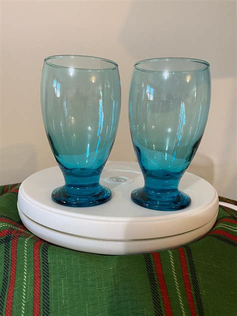 Vintage Cristar Footed Water Goblets Aqua Etsy