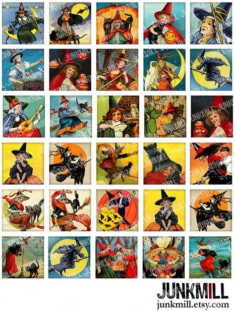 Classic Witches Digital Printable Collage Sheet Vintage Halloween
