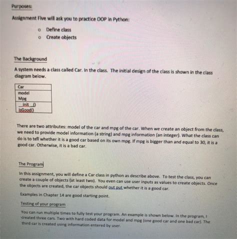 Solved Purposes Assignment Five Will Ask You To Practice Oop