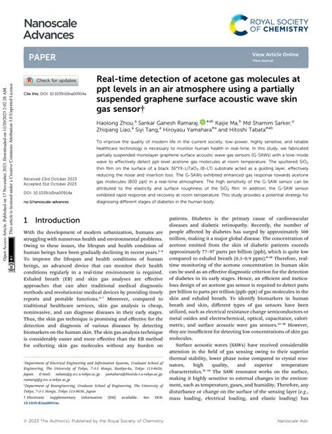 Pdf Real Time Detection Of Acetone Gas Molecules At Ppt Levels In An