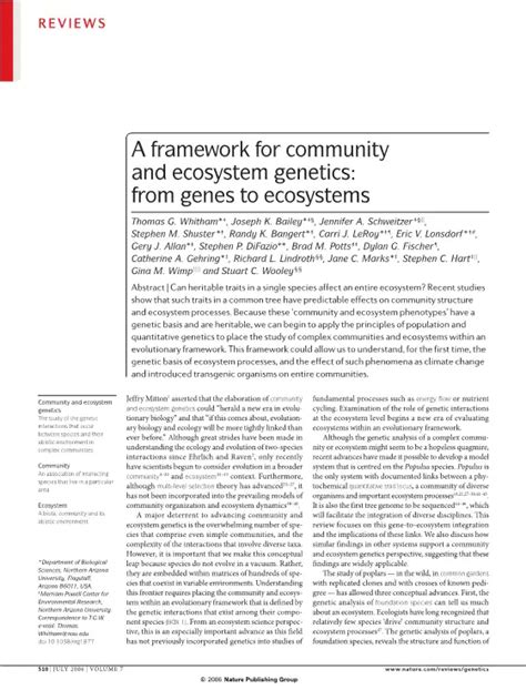 A Framework For Community And Ecosystem Genetics From Genes To Ecosystems Docslib