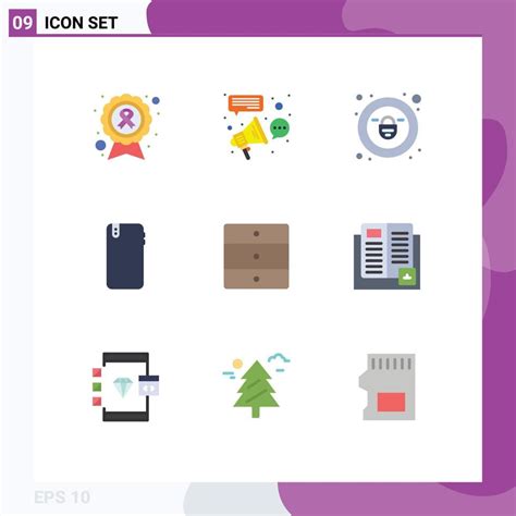 Editable Vector Line Pack Of 9 Simple Flat Colors Of Back Mobile Campaign Smart Phone Security