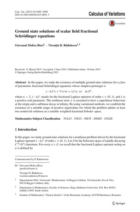 Pdf Ground State Solutions Of Scalar Field Fractional Schrödinger