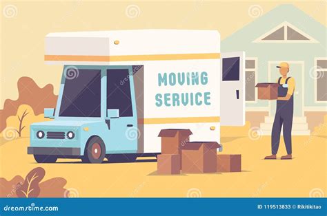Movers Helping To Put Boxes Stock Vector Illustration Of Cardboard