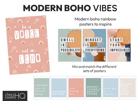 Boho Rainbow Inspirational Growth Mindset Posters Classroom Hq