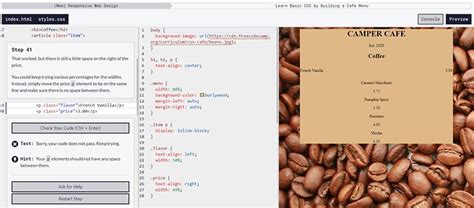 Learn Basic Css By Building A Cafe Menu Step 41 Html Css The Freecodecamp Forum