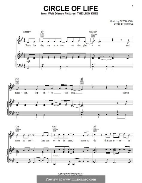 Circle Of Life From The Lion King By E John Sheet Music On Musicaneo