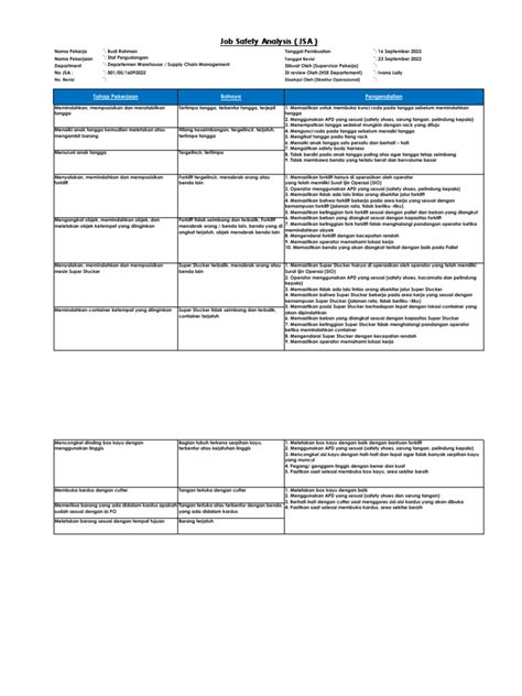 Jsa Form For Workshop Pdf