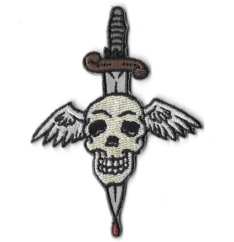 Skull With Dagger And Wings Embroidered Patch Iron On Applique Etsy