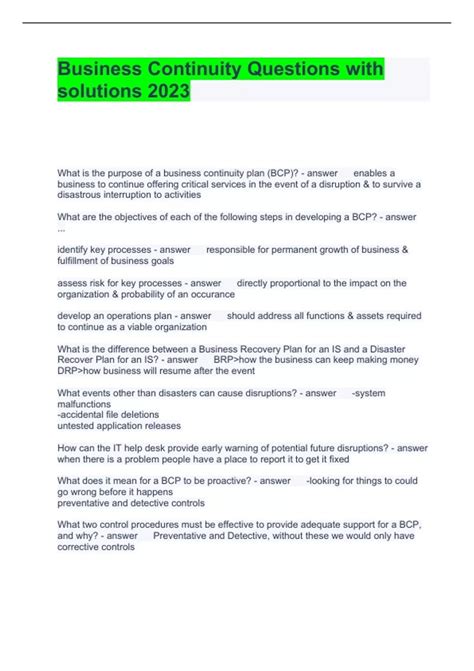 Business Continuity Questions With Solutions 2023 Bcp Stuvia Us