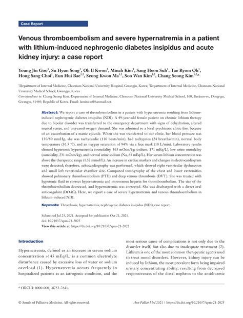 Pdf Venous Thromboembolism And Severe Hypernatremia In A Patient With Lithium Induced