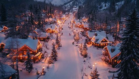 Snowy Village Christmas Lights Night Wallpaper Hd Christmas Wallpaper