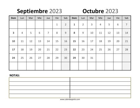 Calendario Septiembre Y Octubre 2023