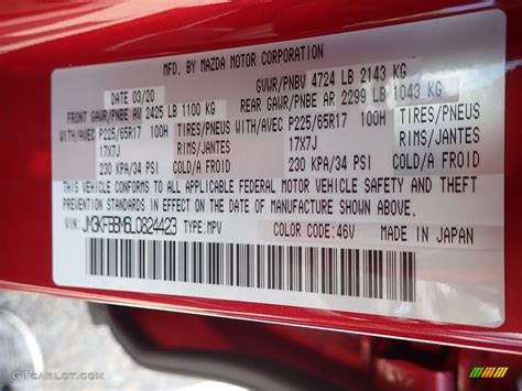 2020 Cx 5 Color Code 46v For Soul Red Crystal Metallic Photo 139006236