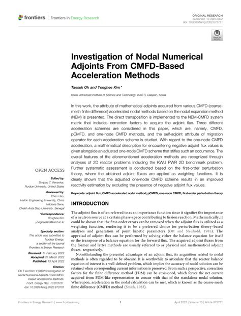 Pdf Investigation Of Nodal Numerical Adjoints From Cmfd Based Acceleration Methods