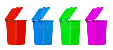 Set Multi Colors Recycling Bins With Open Lid Isolated On White Background Garbage Trash Bin