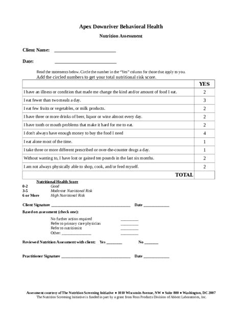 Nutrition Assesment Doc Template Pdffiller